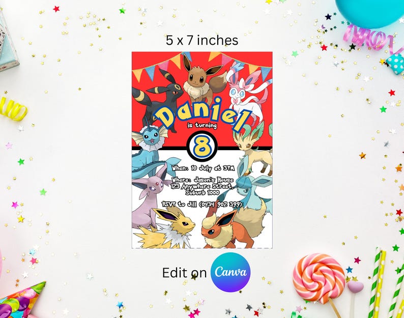 Pokemon Eeveelution Birthday Invitation, Editable Digital Invite, Kids ...