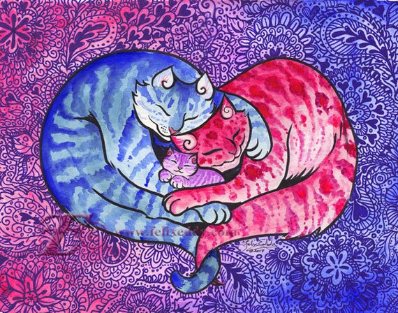 Three Cats Family 8x10 Archival Print From Original Artwork by | Etsy