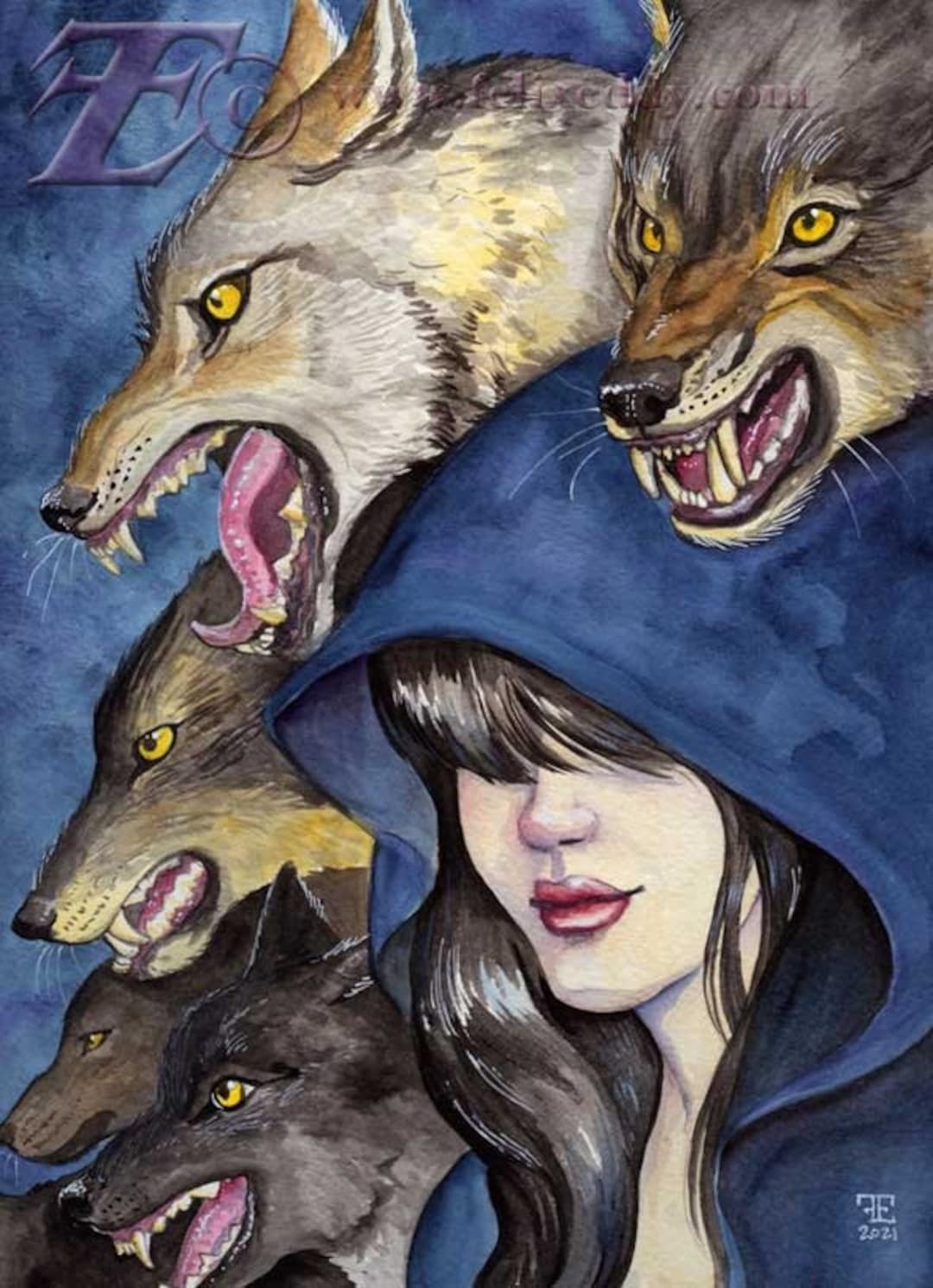 Mysterious Wolf Witch and Her Pack WATERCOLOR Original Art Matted 12x16 ...