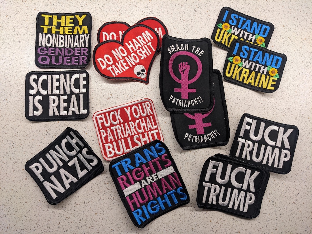 Political Sew-on Embroidered Patch- Punch Nazis, Trans Rights, F Trump ...