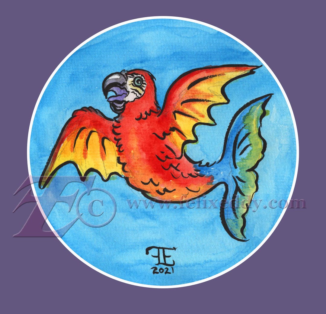 Mer-parrot Bird Mermaid Original Art Matted 8x8 - Etsy