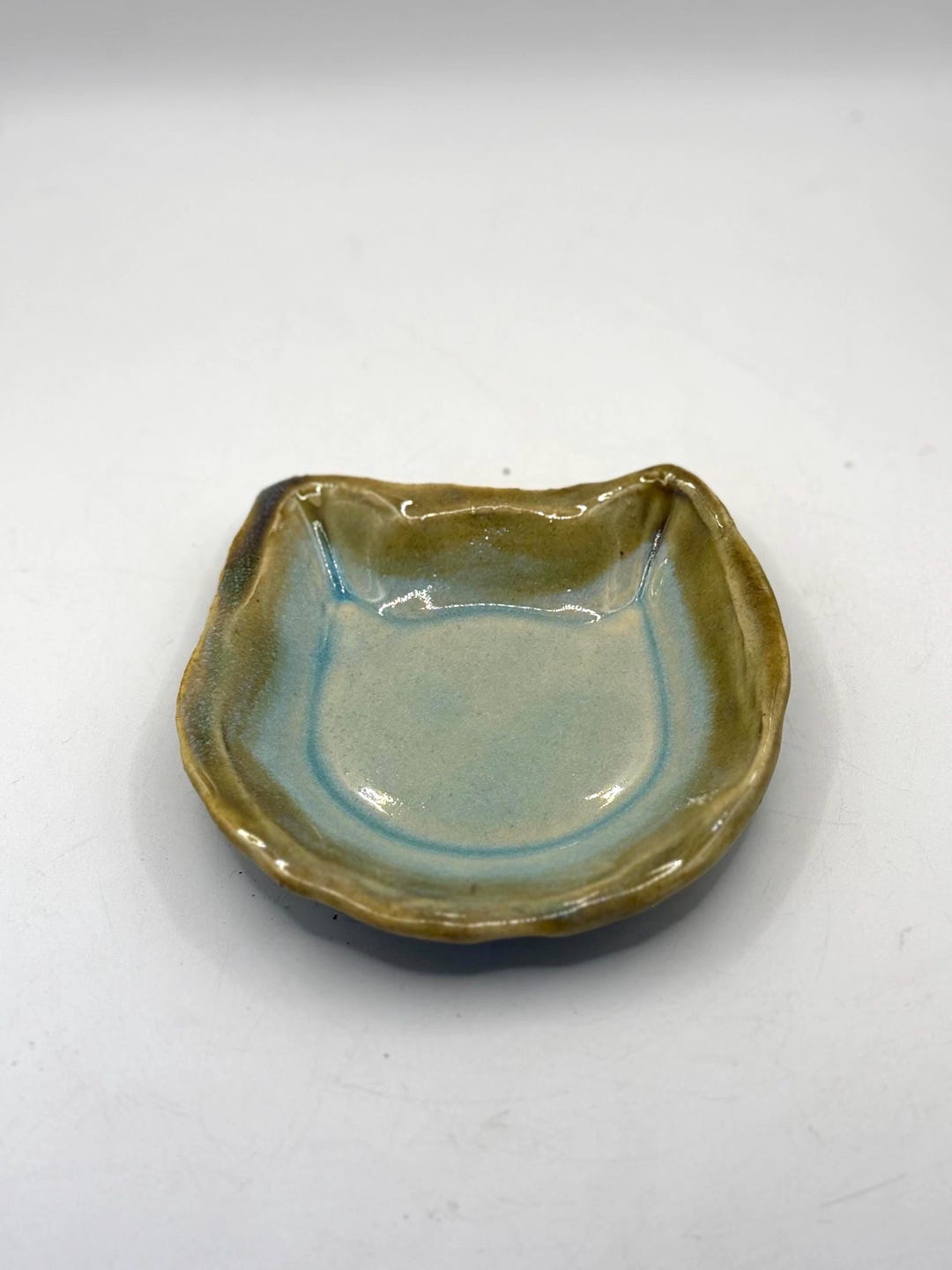 Cat Ear Ceramic Dish – Handmade Trinket Dish – Aqua and Olive Glaze ...