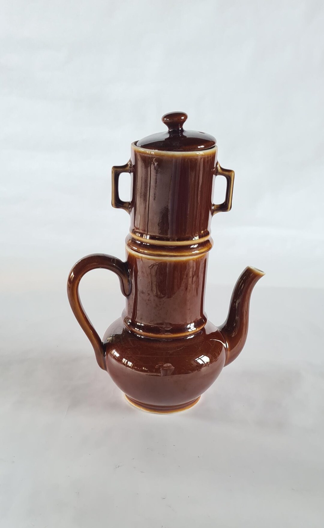 Vintage Ceramic Coffee Pot Brown With Filter | Handmade Glazed Teapot ...