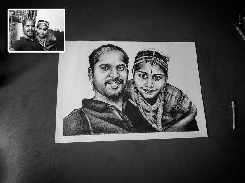 Buy Custom Pencil Sketch Portrait Frame | Handmade Charcoal Drawing ...