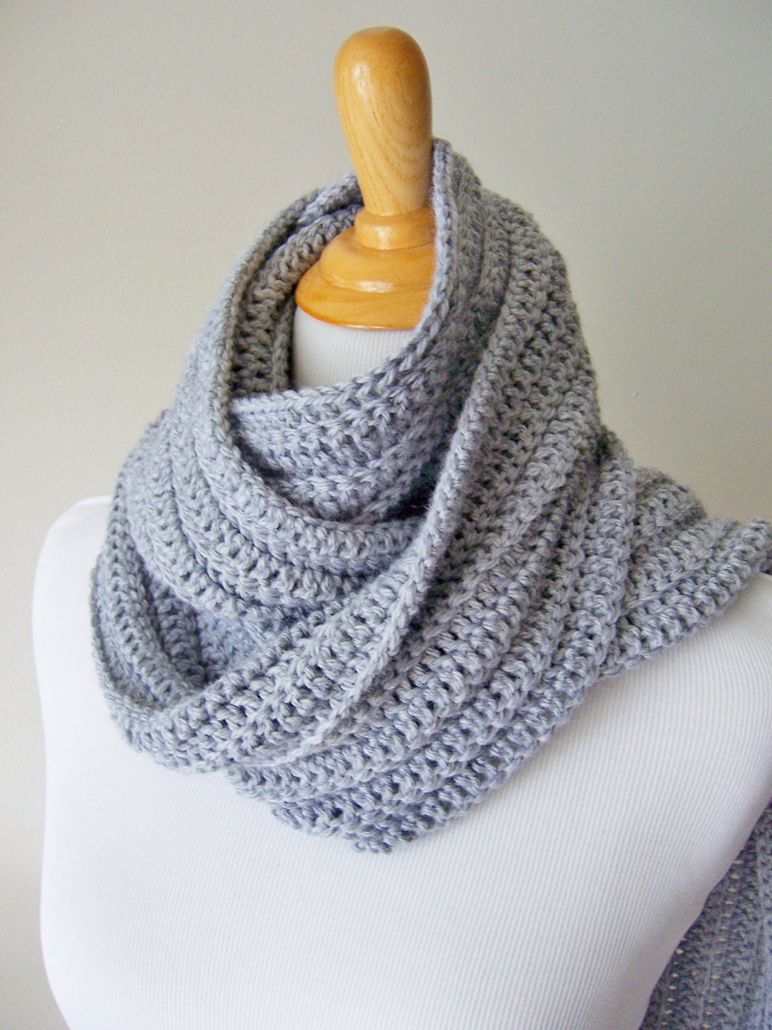Crochet Scarf, Unisex Scarf, Extra-long Scarf, Grey Scarf, Urban Scarf ...