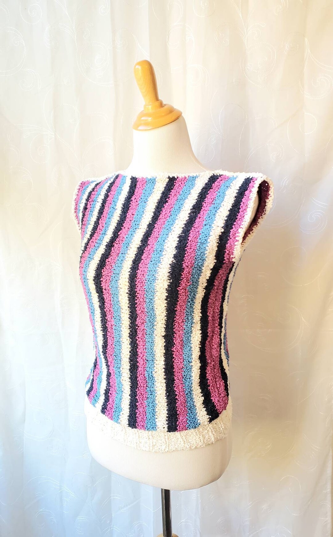 Vintage 80's Knit Vest, Knit Vest Made With Vintage Yarn, Striped Knit ...