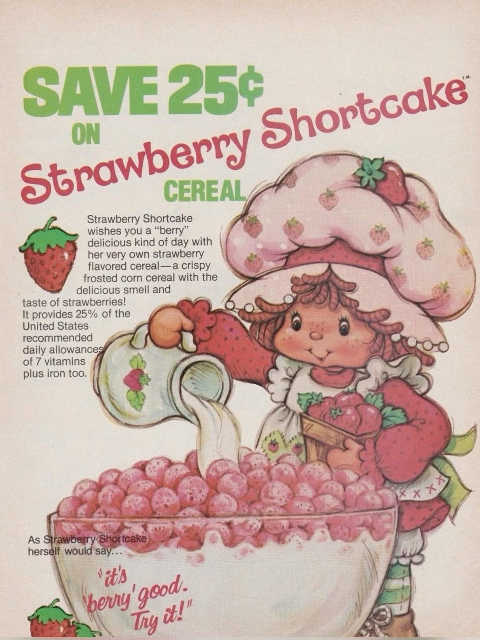 Vintage Strawberry Shortcake Cereal Print - 80s Retro Breakfast Wall ...