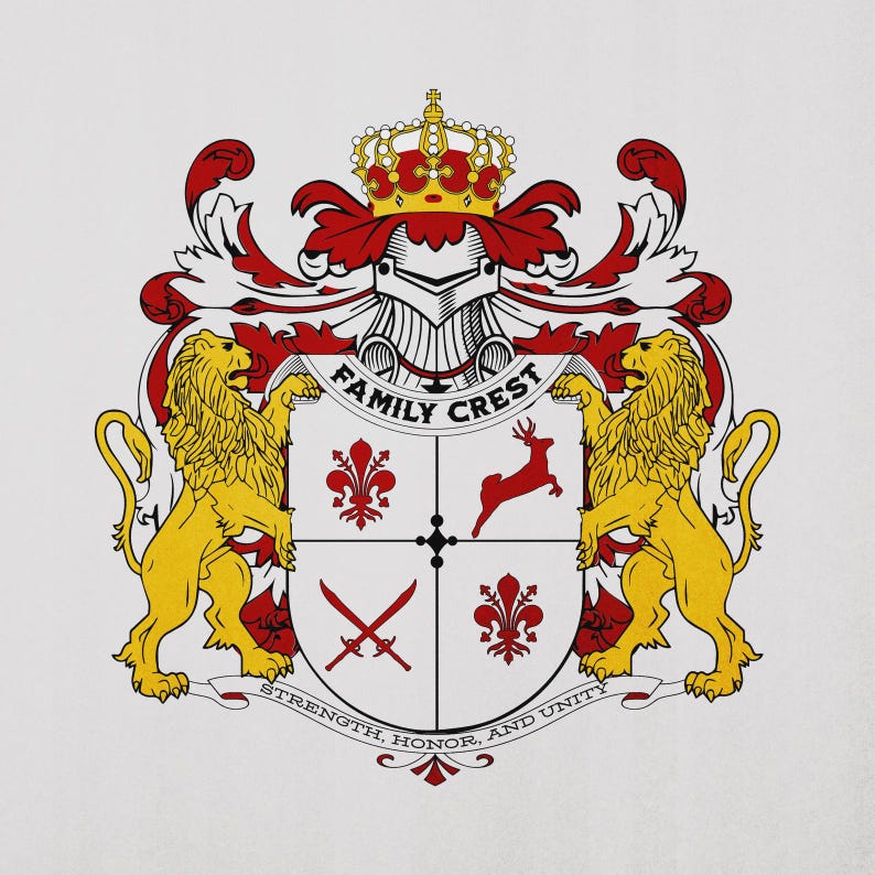 Custom Family Crest and Coat of Arms Logo Design | Heraldic Knight Shield & Royal Emblem Art - Etsy