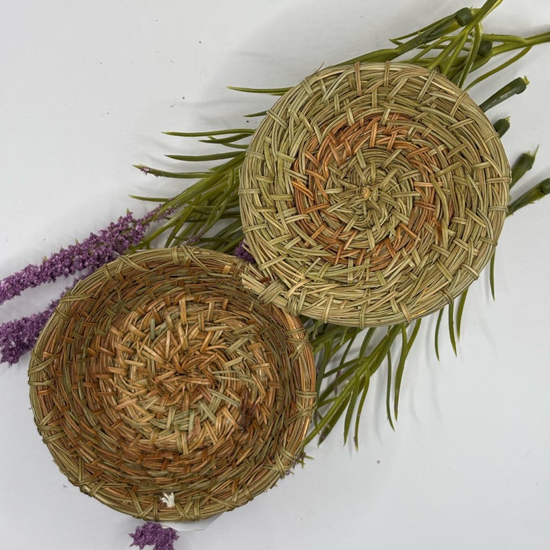 Handmade Pine Needle Box With Lid and Twig Handle | Natural Brown and ...