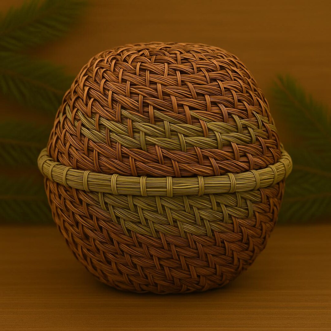 Handmade Egg Shaped Pine Needle Box With Lid | Brown and Green Natural ...