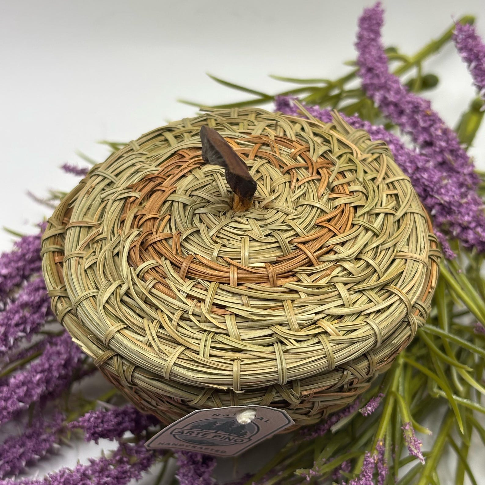 Handmade Pine Needle Box With Lid and Twig Handle | Natural Brown and ...