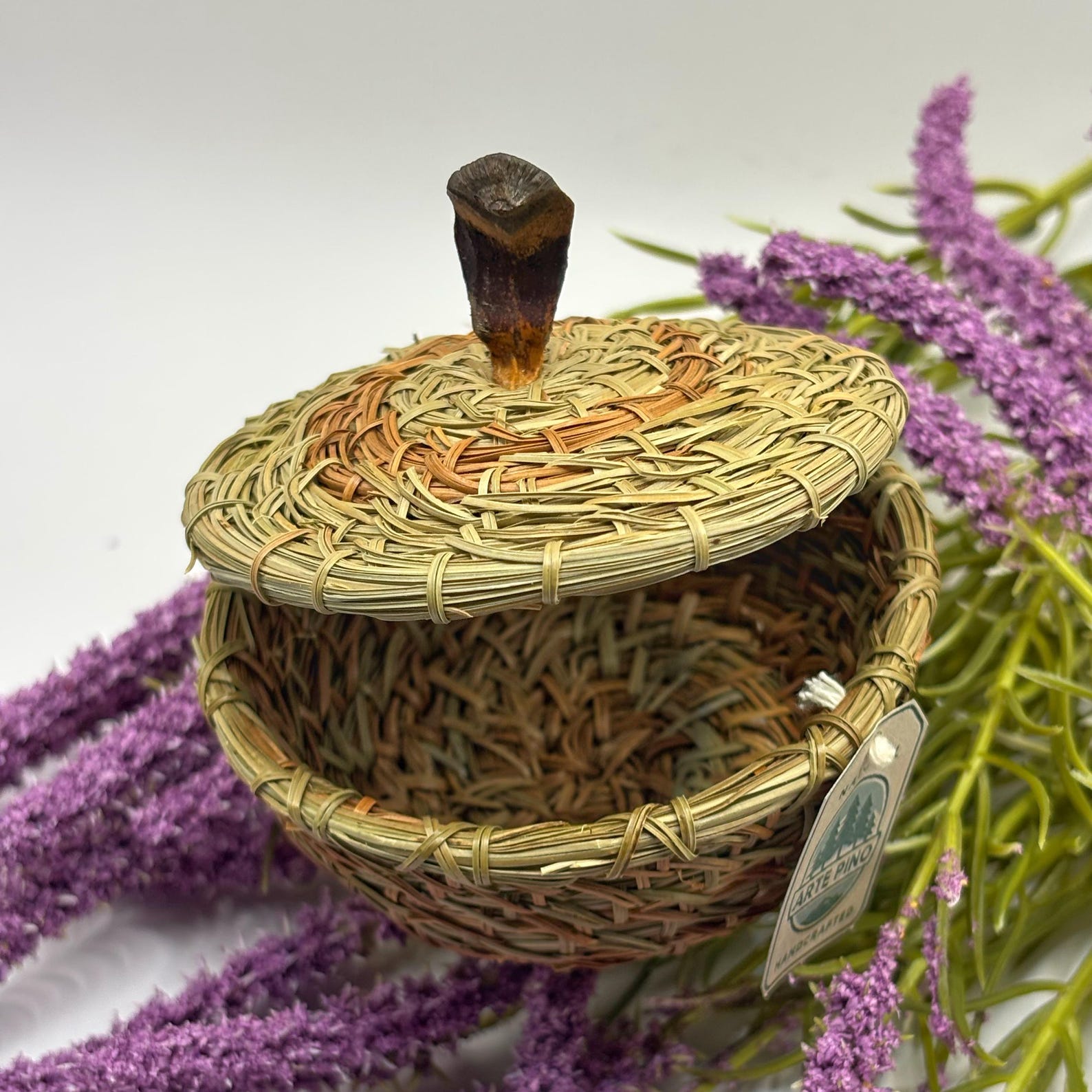 Handmade Pine Needle Box With Lid and Twig Handle | Natural Brown and ...
