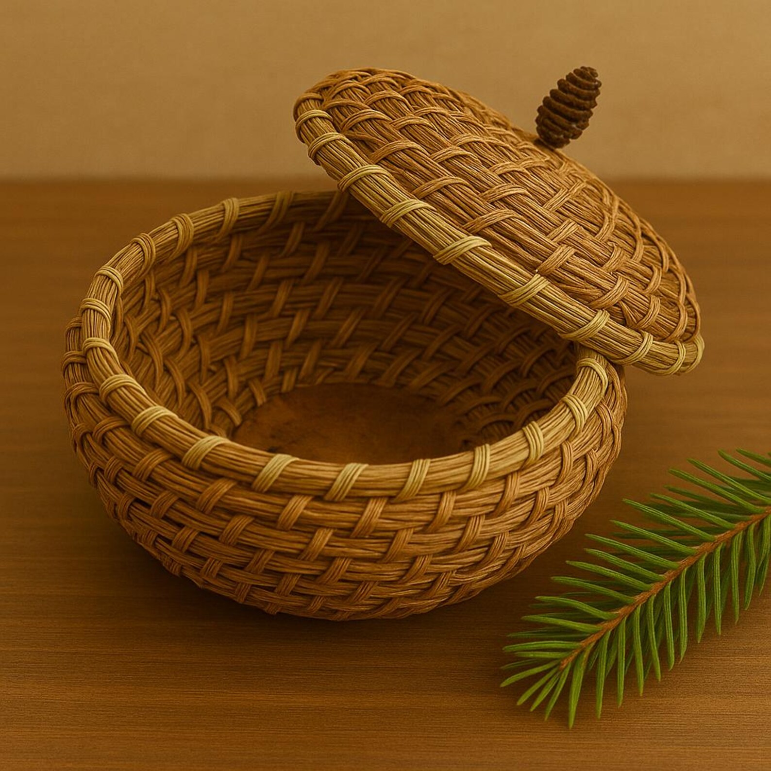 Handmade Pine Needle Box With Lid and Mini Pinecone Top | Rustic ...
