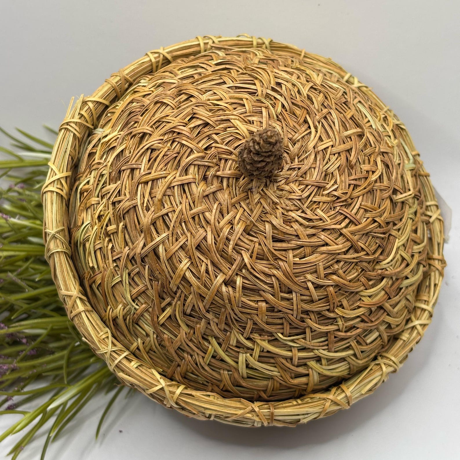 Handwoven Pine Needle Box With Lid and Mini Pinecone Top | Rustic Eco ...
