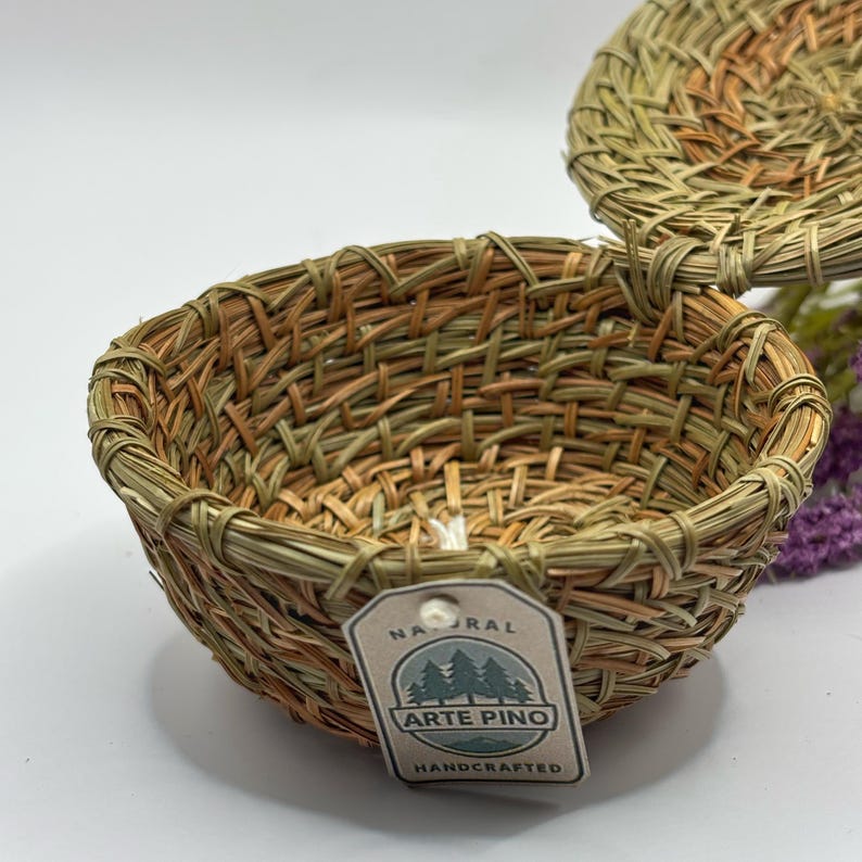 Handmade Pine Needle Box With Lid and Twig Handle | Natural Brown and ...