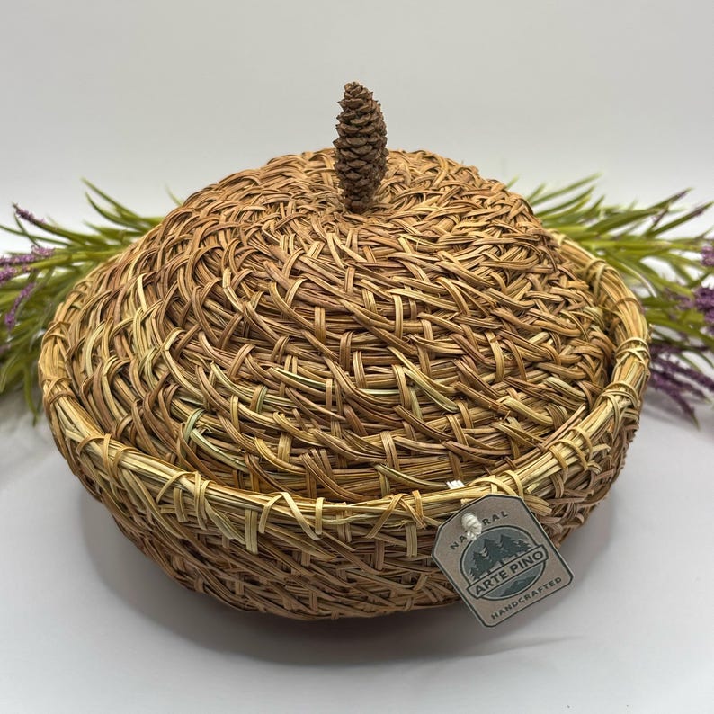 Handmade Pine Needle Box With Lid and Mini Pinecone Top | Rustic ...