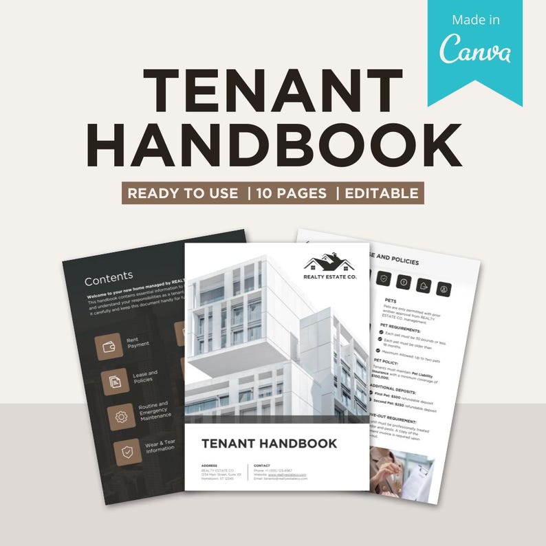 Tenant Handbook Template | Landlord Welcome Guide (editable Canva) - Etsy