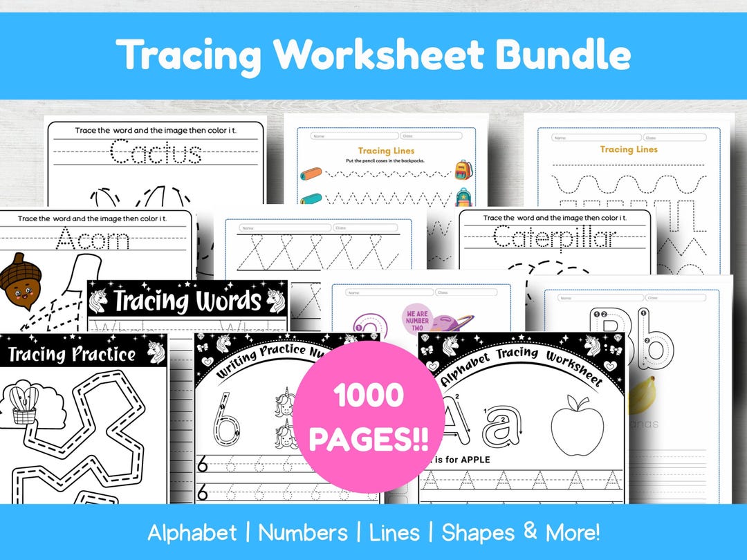 Tracing Worksheet Bundle: 1000 Pages - Preschool, Pre-k, Kindergarten ...