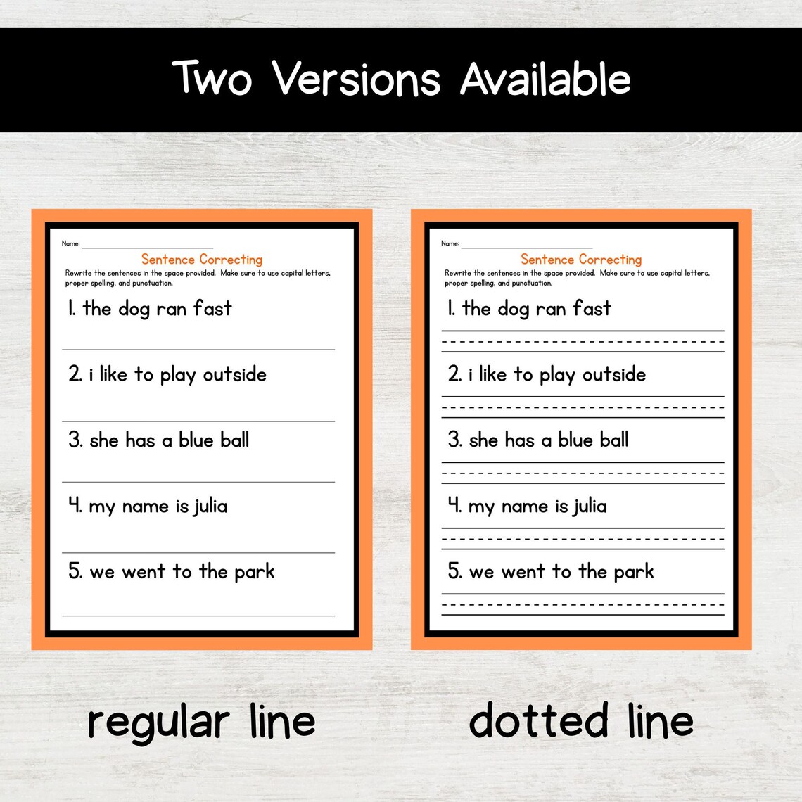 1st-2nd Grade Sentence Correction Worksheet | Capitalization ...