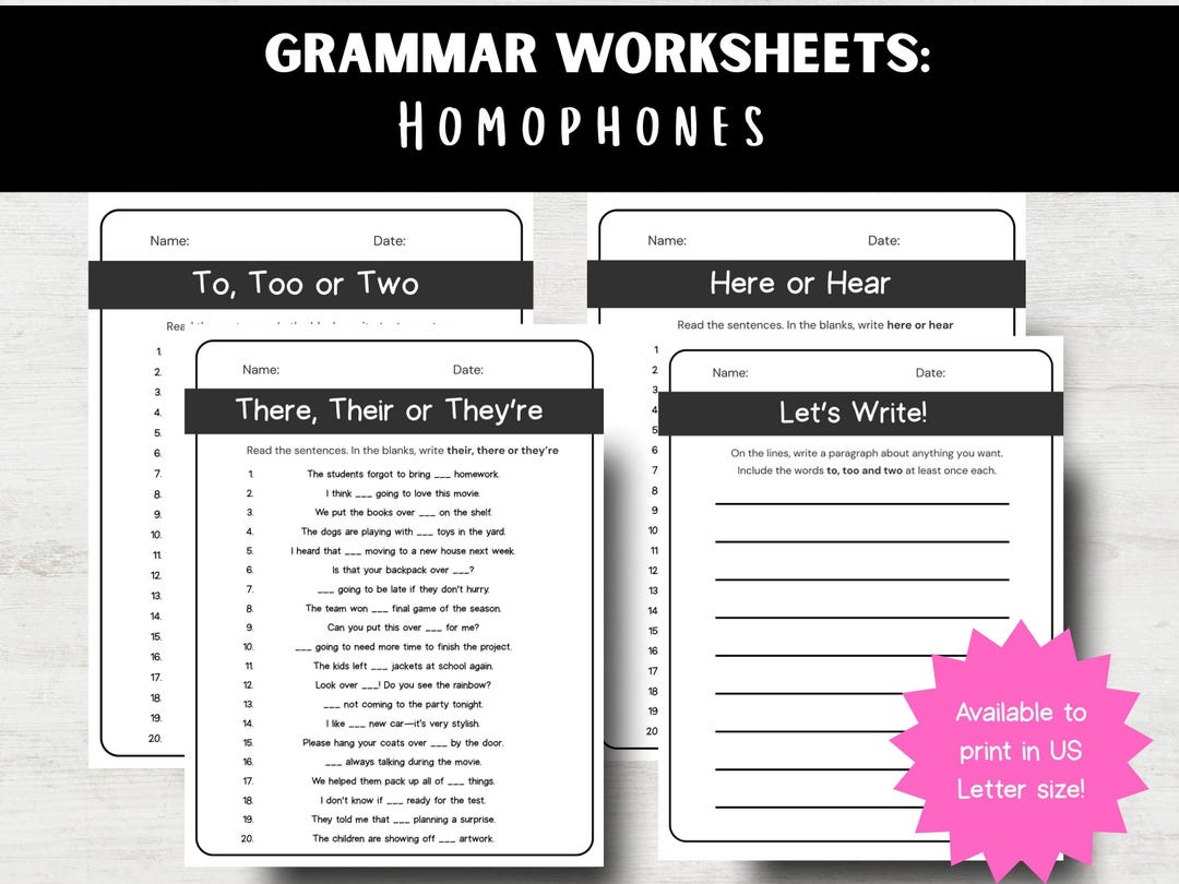 Homophones Worksheet for Kids – Grammar Practice PDF – To/too/two ...