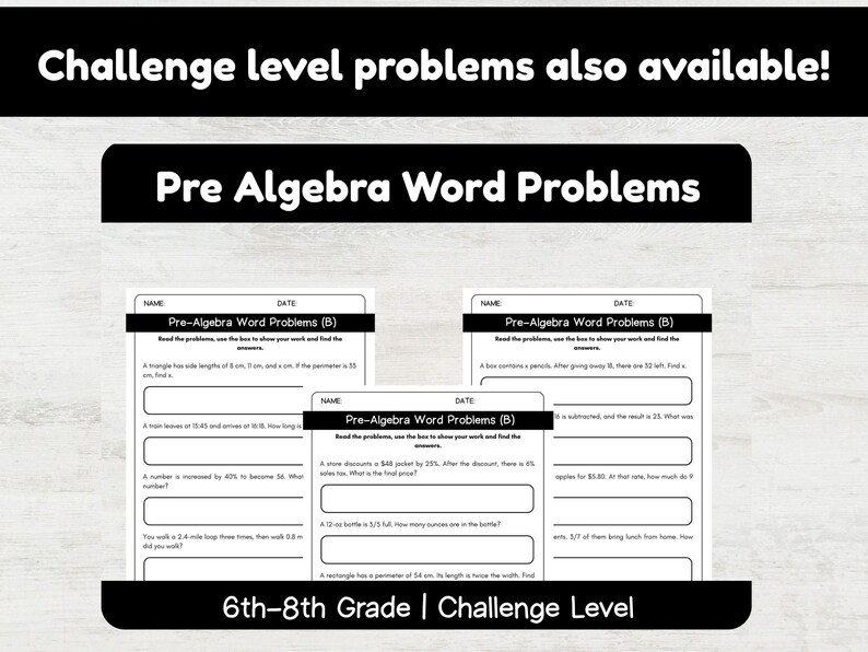 Pre-algebra Word Problems Worksheets | Basic Level | First Semester ...