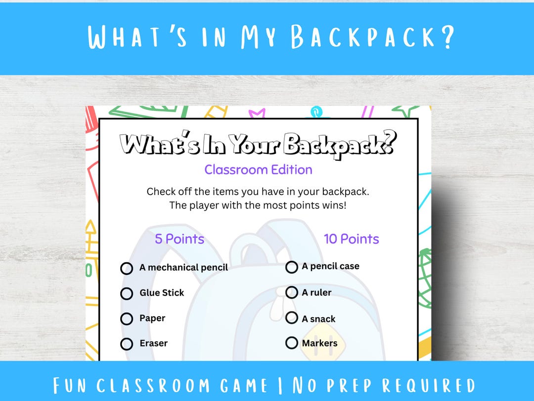 What's in My Backpack? Classroom Game | Printable Activity | Instant ...