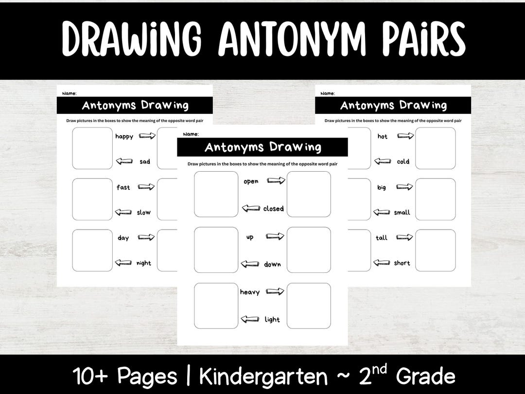 Antonyms Drawing Activity | Opposite Words | Kindergarten 1st and 2nd ...