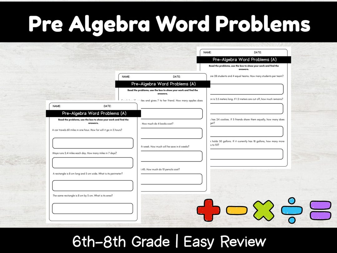Pre-algebra Word Problems Worksheets | Basic Level | First Semester ...