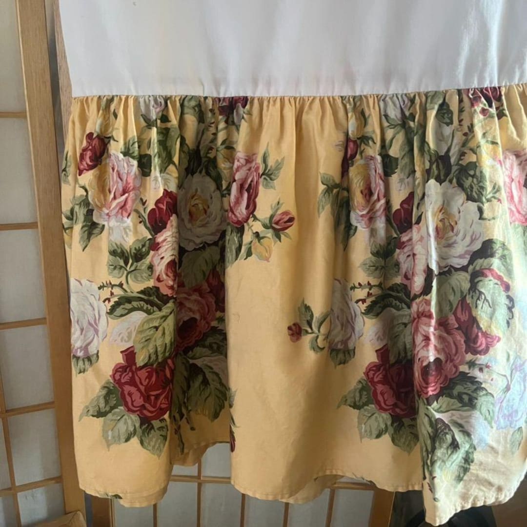 Vintage Ralph Lauren Kathleen Queen Dust Ruffle Yellow Roses Cotton ...