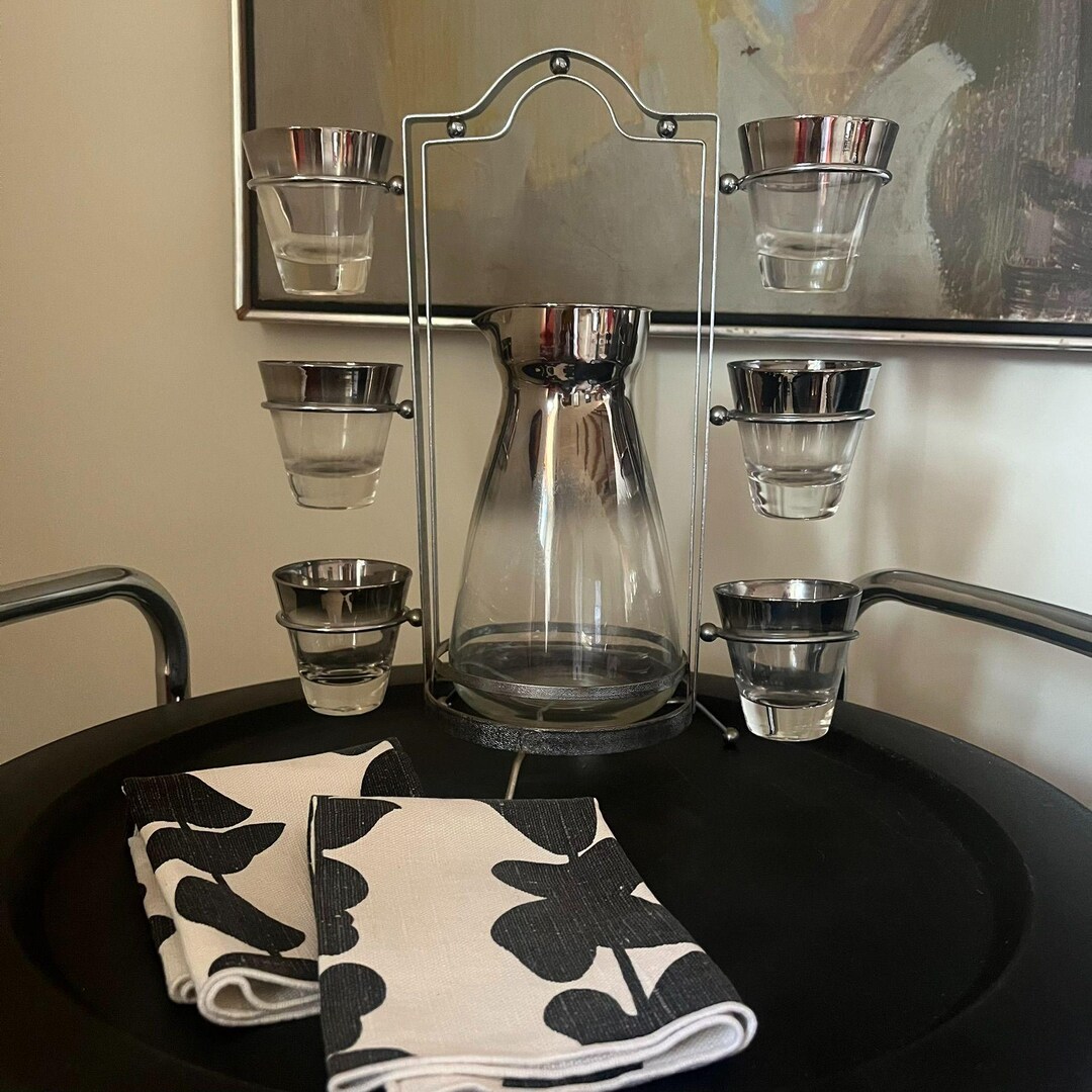 Vtg Queen's Lusterware 8 Pc. Cocktail Set W/stand Dorthy Thorpe Style ...