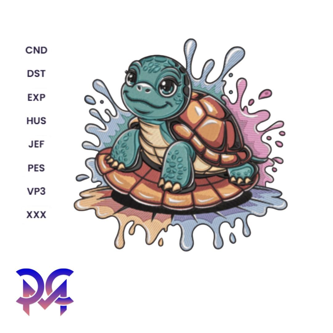 Cute Turtle Splash Embroidery Design Embroidery Reptiles Embroidery ...