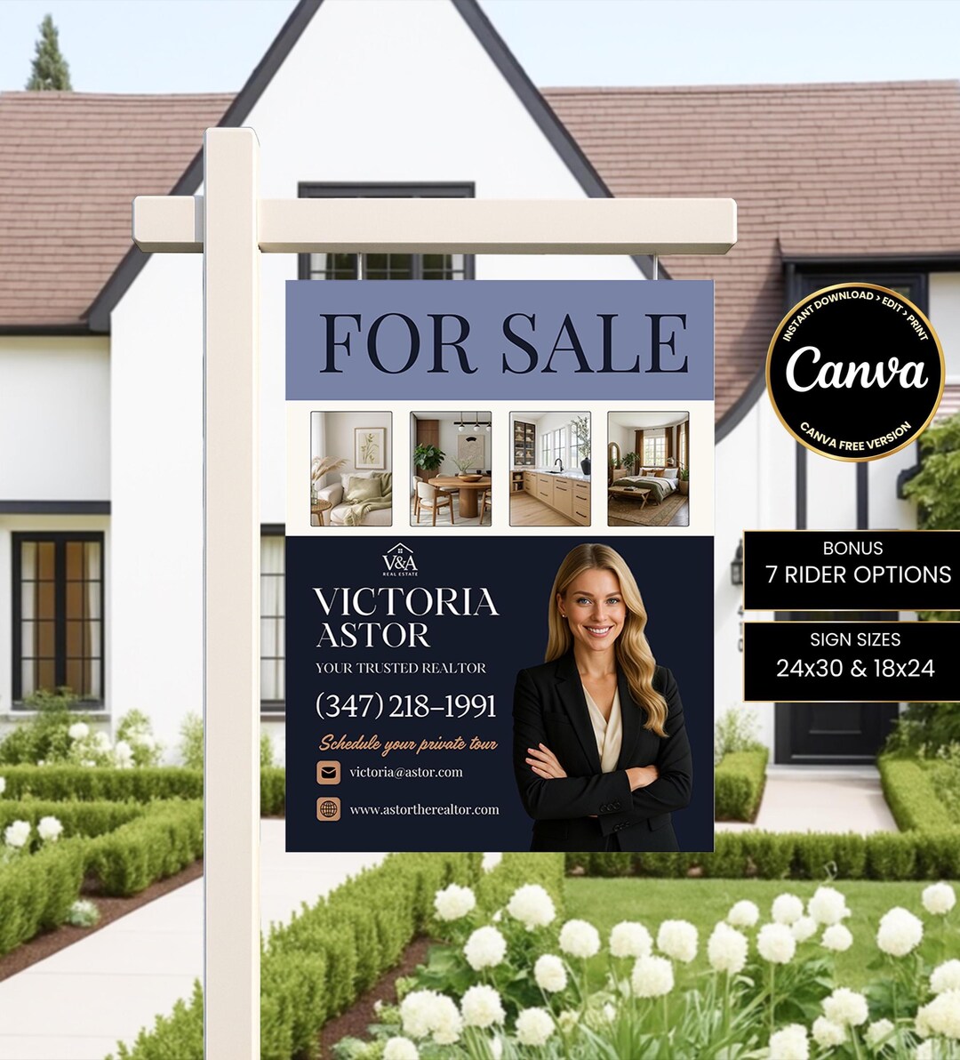 Editable Real Estate Yard Sign | Canva Listing Sign Template | Custom ...