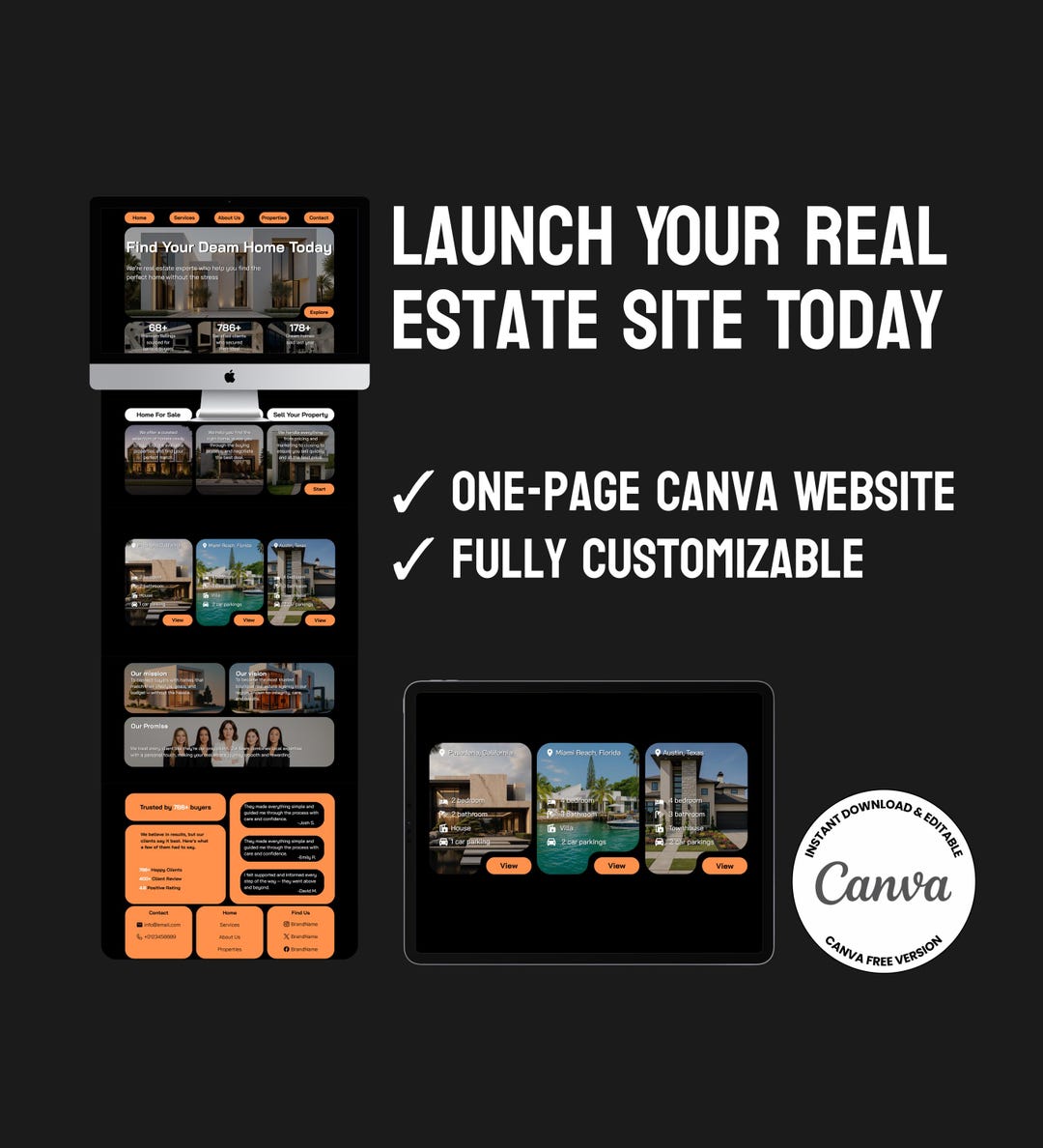 Real Estate Canva Website Template | One-page Bento Grid Site for ...