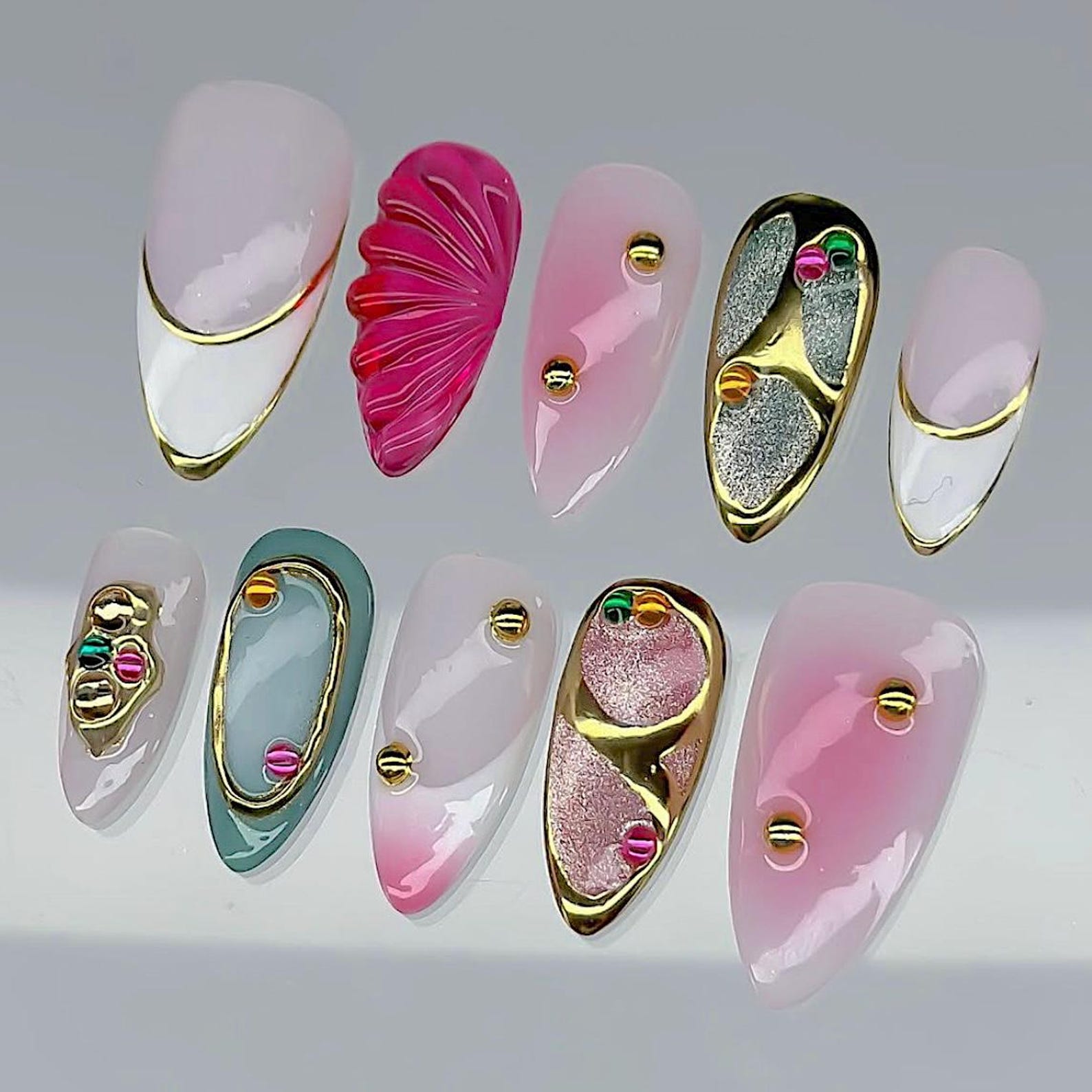 Gold Frame and Jelly Nails, Press on Nails, Luxury Nails, Fake Nails ...