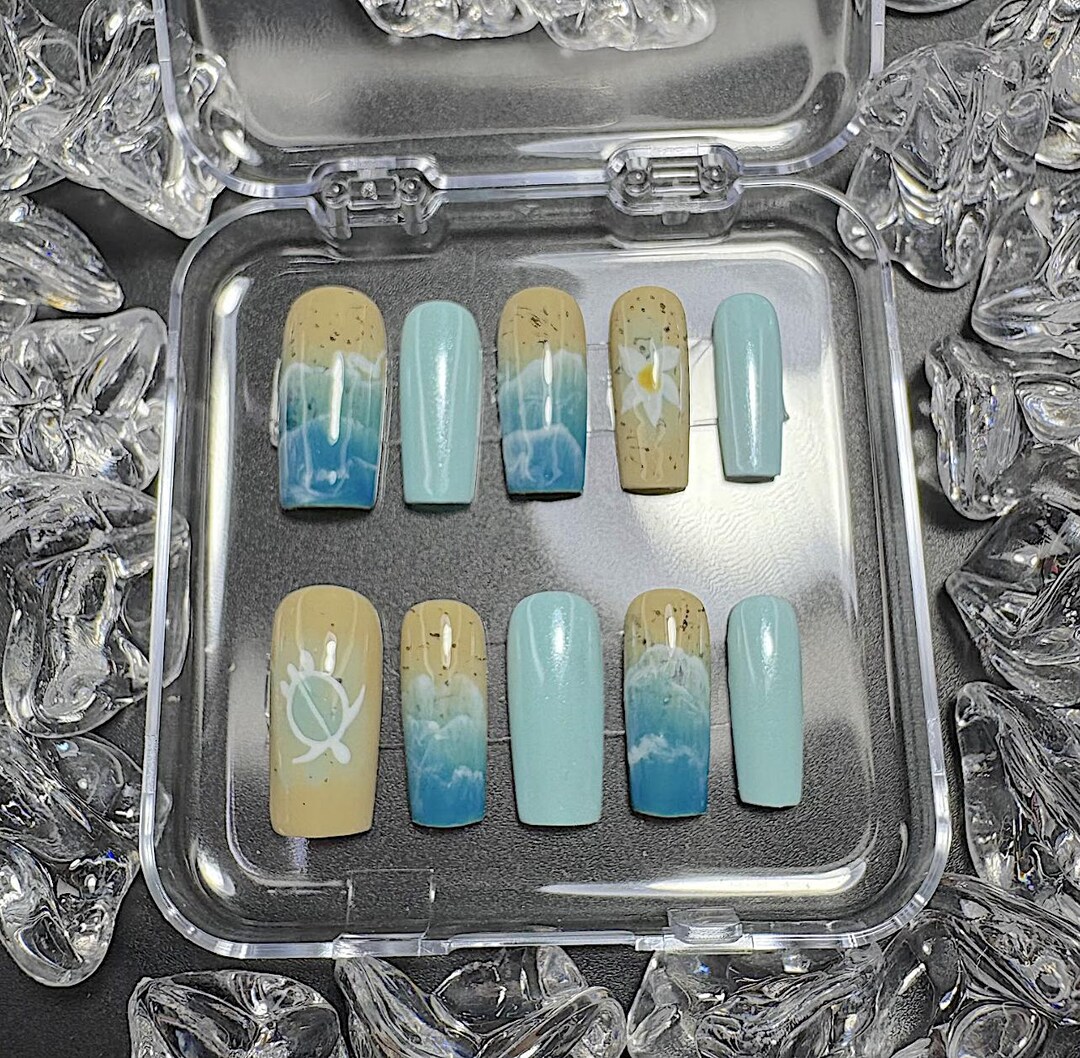 Ocean Beach and Turtle Nails, Press on Nails, Coastal Holiday Nails ...