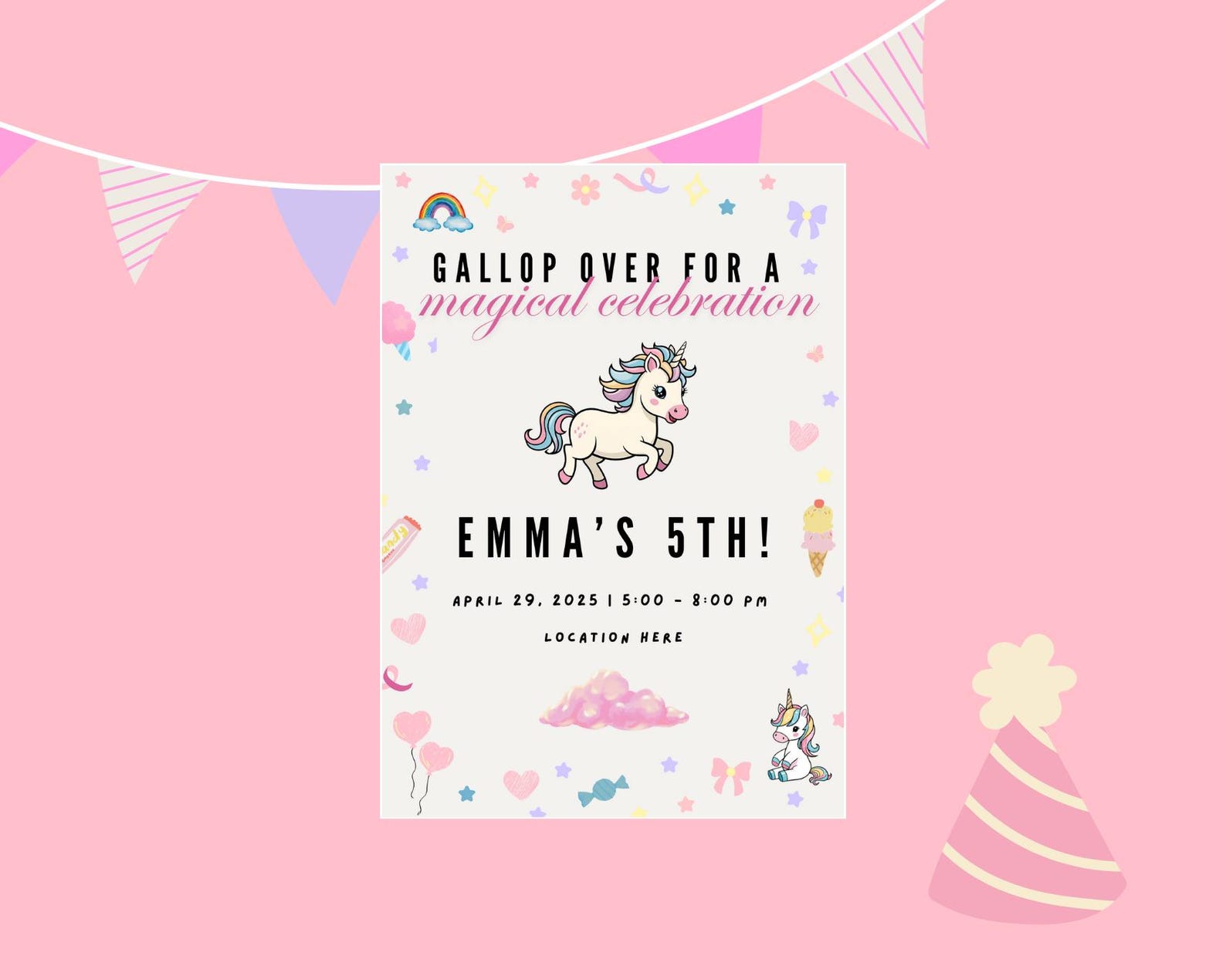 Editable Unicorn Birthday Invitation | Canva Template | Rainbow Girls ...