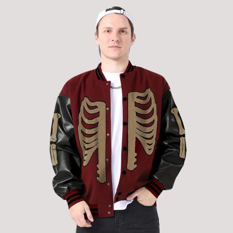 Skeleton Varsity Jacket | Gothic Streetwear Bomber | Vintage Skull ...