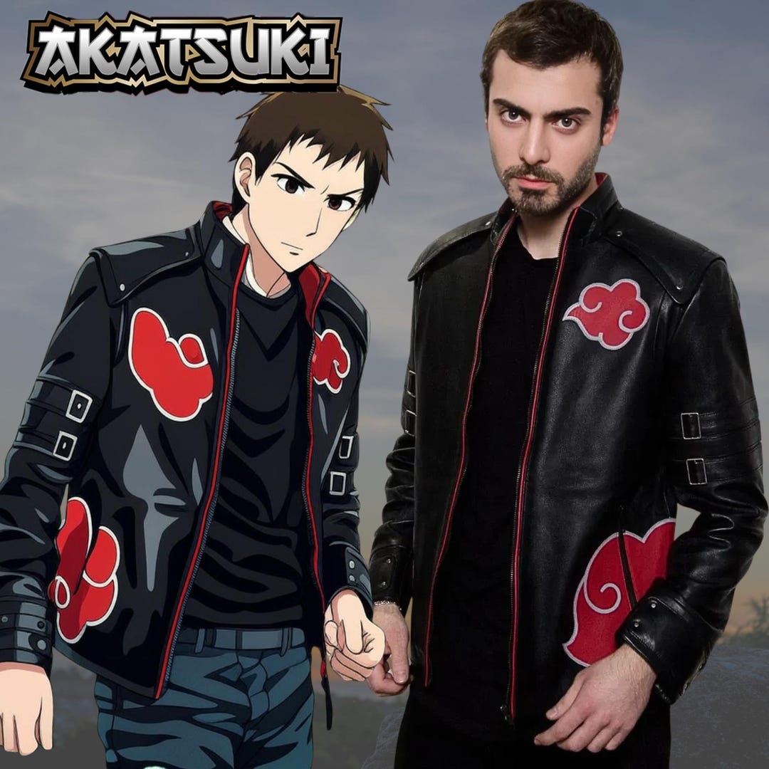 Naruto Akatsuki Red Cloud Cosplay Jacket | Handmade Black Leather Ninja ...