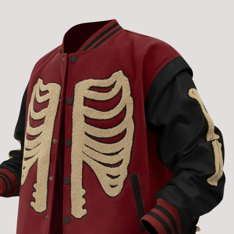 Skeleton Varsity Jacket | Gothic Streetwear Bomber | Vintage Skull ...