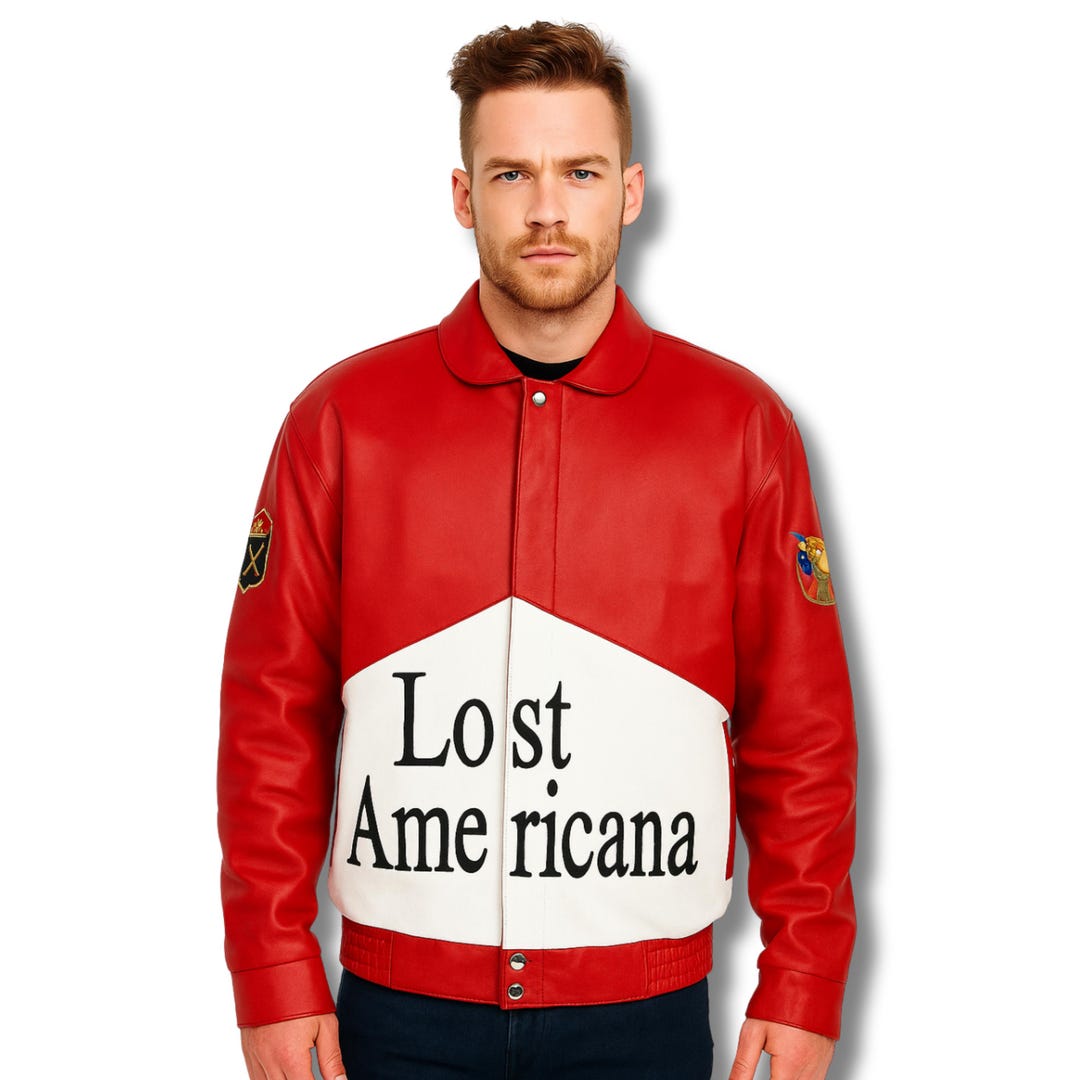 MGK Inspired Red Leather Bomber Jacket: Embroidered 'lost Americana ...
