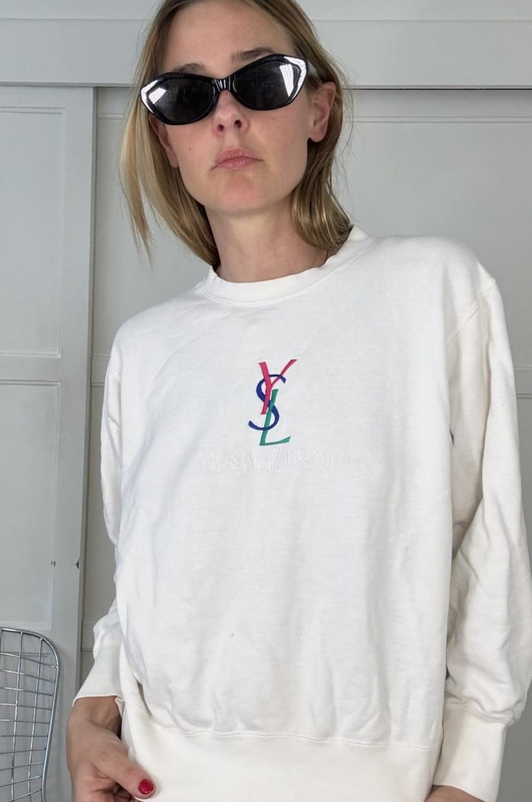 Vintage YSL Yves Saint Laurent Sweatshirt - White - Etsy
