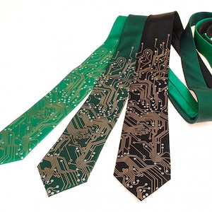 Circuit Board Men's Necktie - Metallic Copper and Silver Ink on Green ...