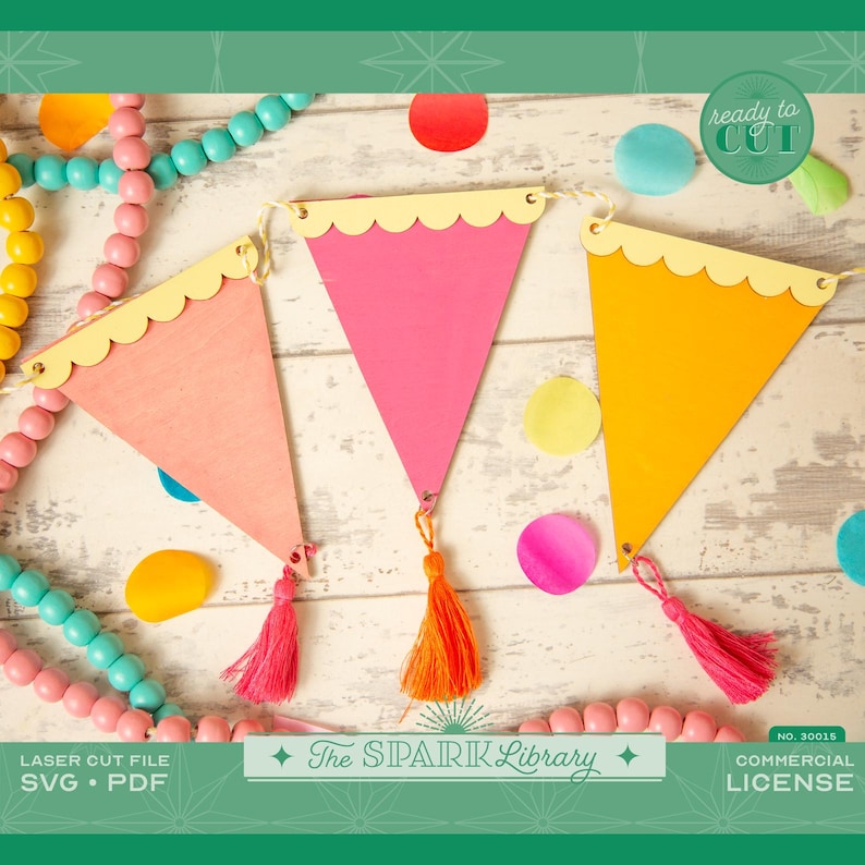 Scalloped Pennant Banner SVG: DIY Tassel Bunting Laser Cut File ...
