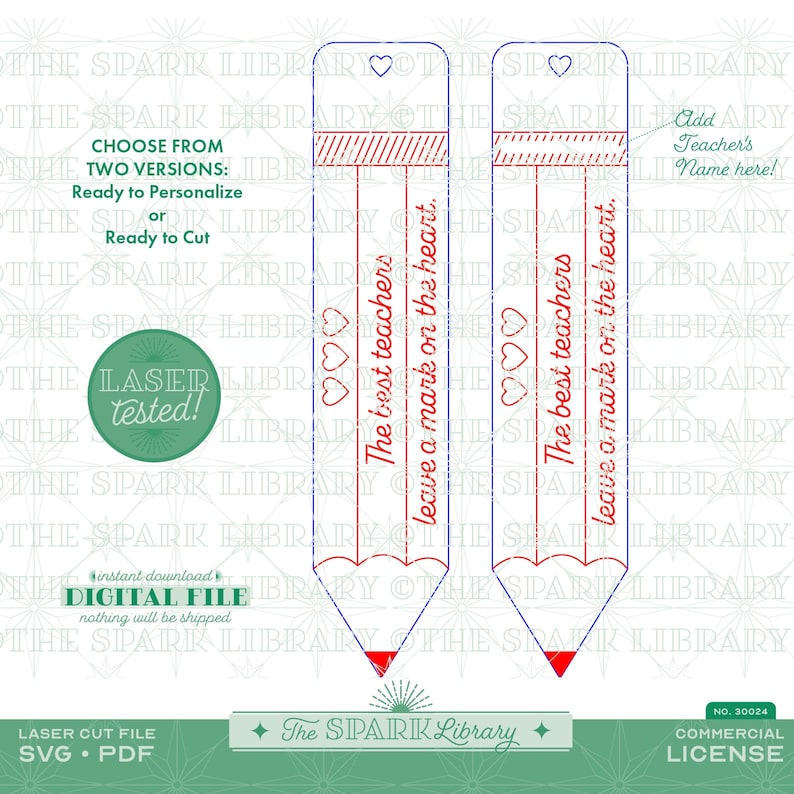 Teacher Bookmark SVG | Pencil Laser Cut File With Heart Tassel Hole ...