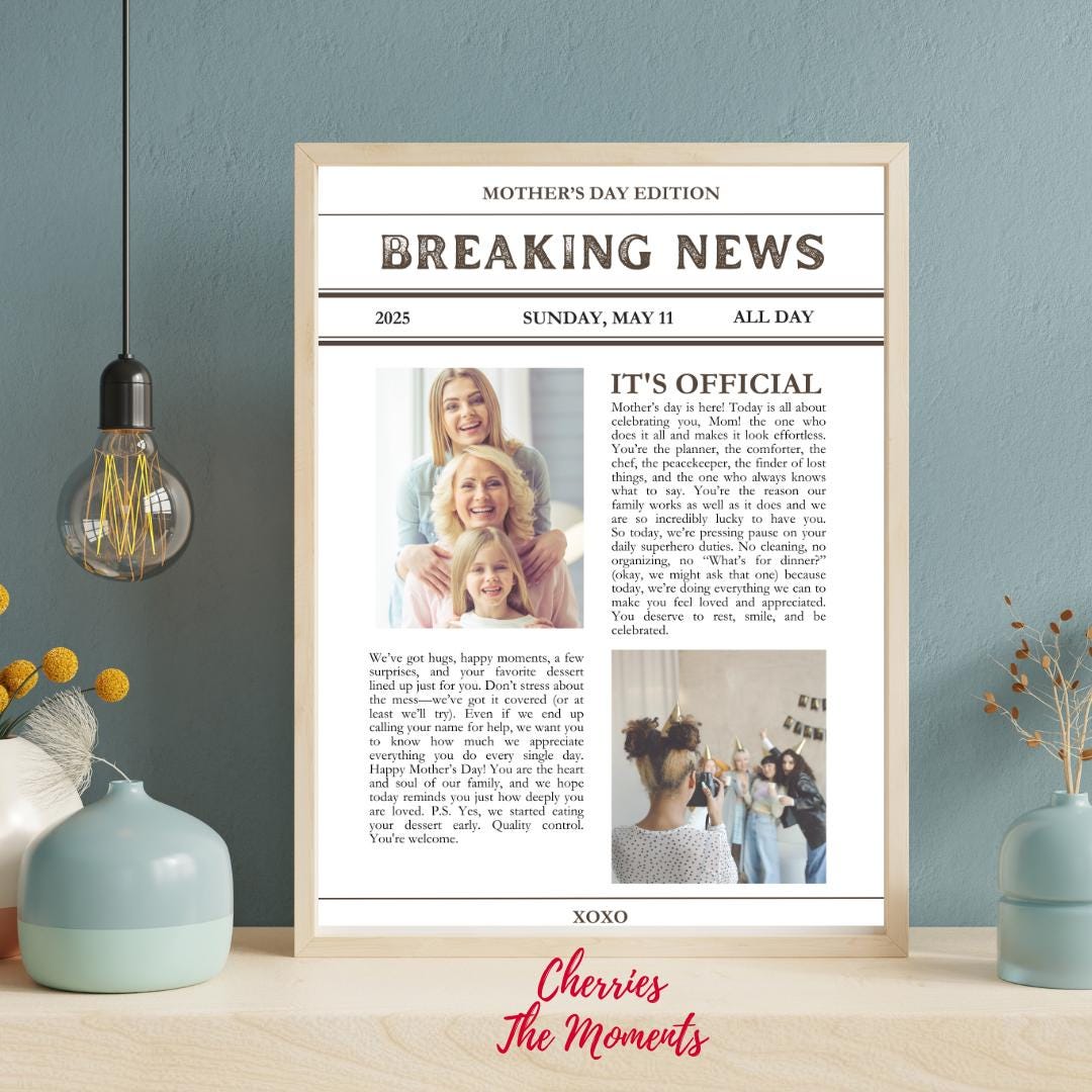 Mother’s Day Newspaper Front Page | Canva Editable Template ...