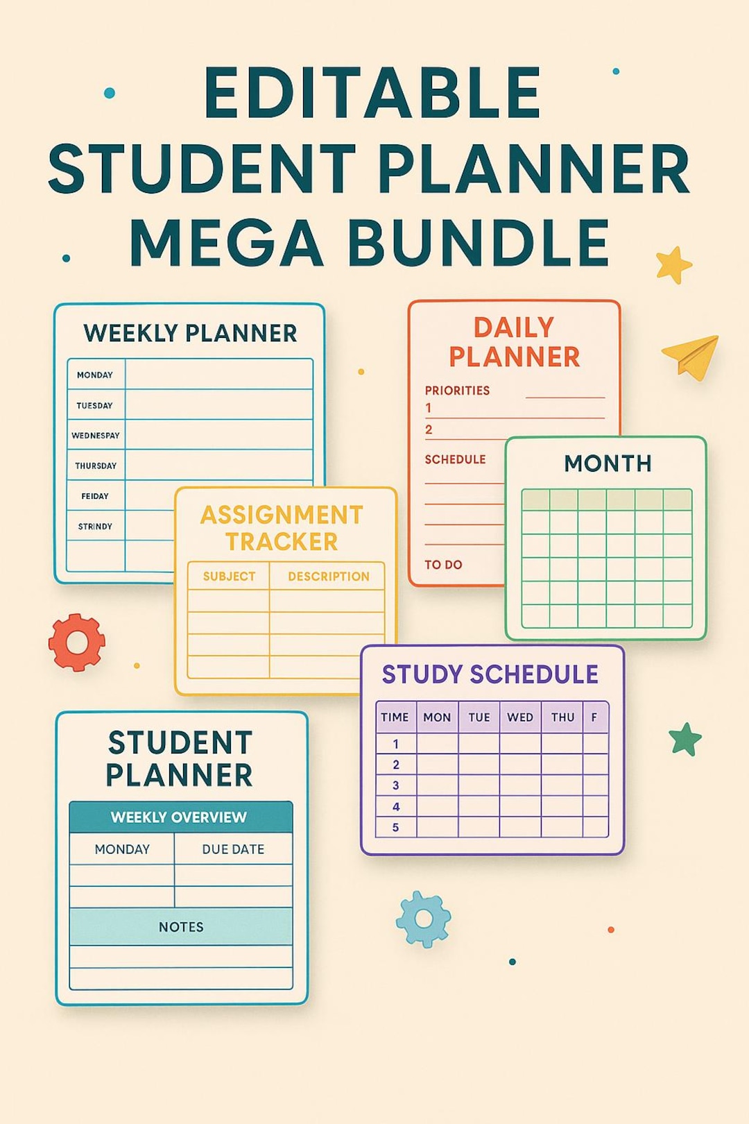 Editable Student Planner Mega Bundle | 8 Page PDF + Google Docs | Daily ...