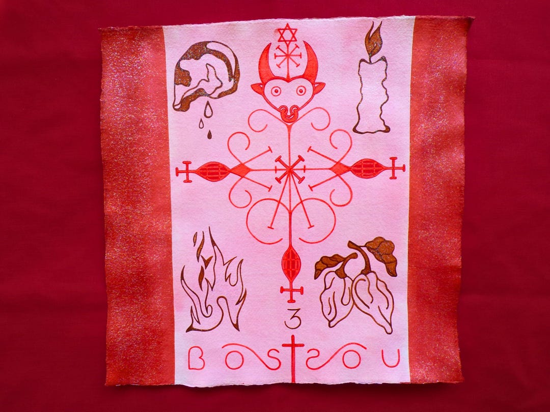 Original Bossou Veve Painting – Acrylic, Ink & Glitter on Handmade ...