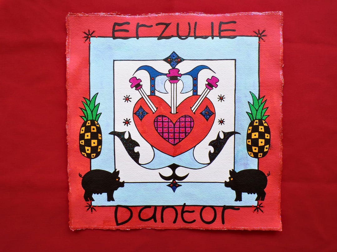 Original Erzulie Dantor Veve Painting – Acrylic, Ink & Glitter on ...