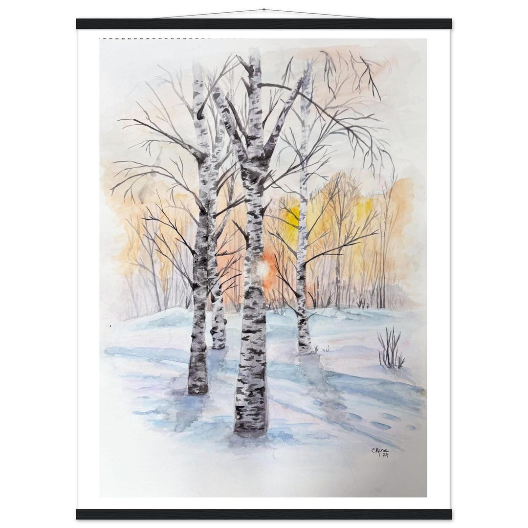 Watercolor Print, Birch Trees in Winter, Premium Matte Paper Poster ...