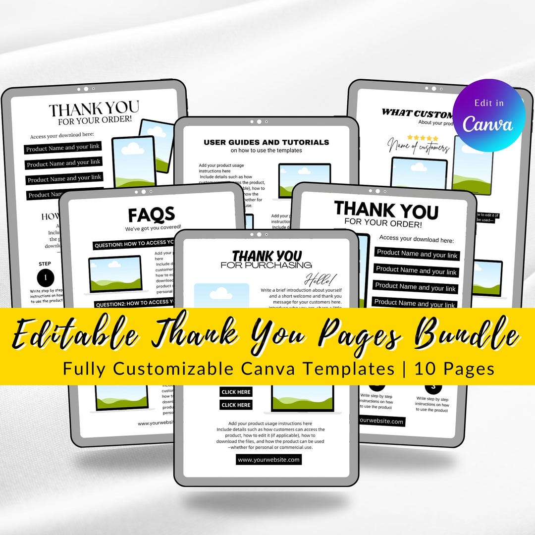 Editable Thank You Pages Bundle for Small Business Canva Template A4 ...